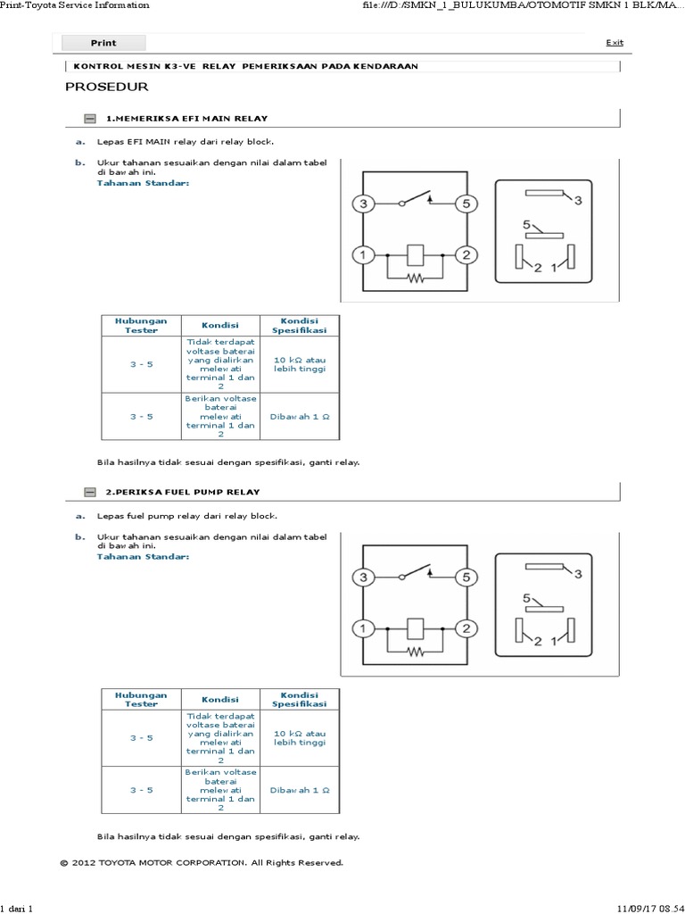 Pemeriksaan RELAY Utama & Relay Pompa BB PDF | PDF