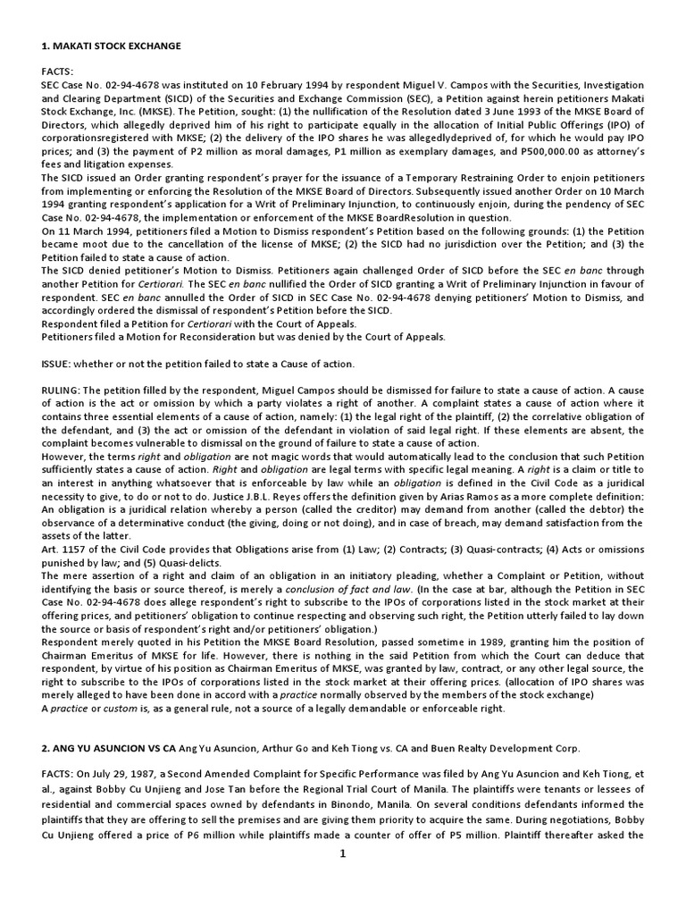 Case Digest Oblicon | PDF | Summary Judgment | Complaint