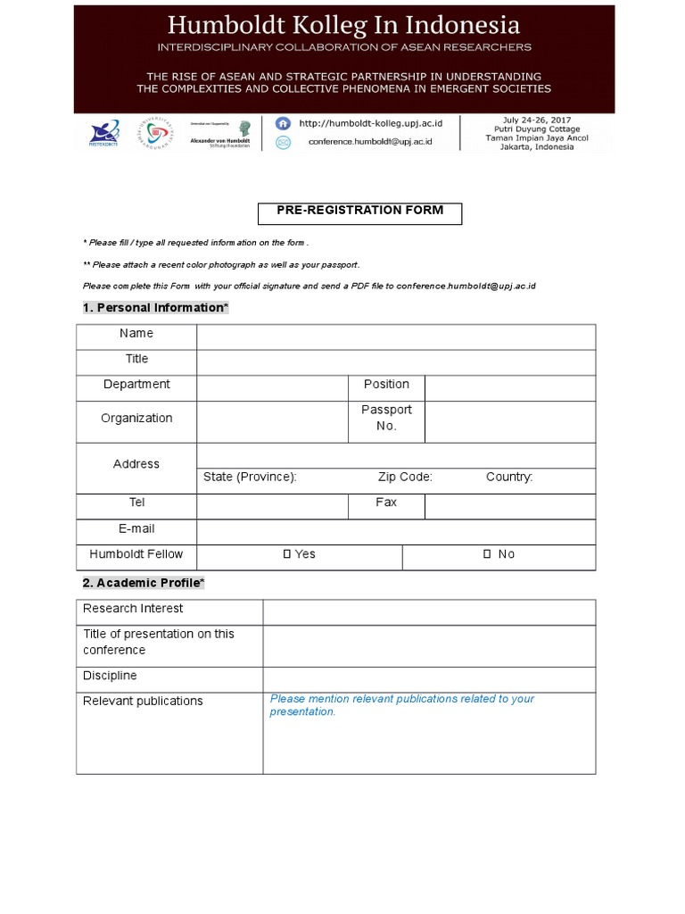 Pre-Registration Form: Please Mention Relevant Publications Related To ...