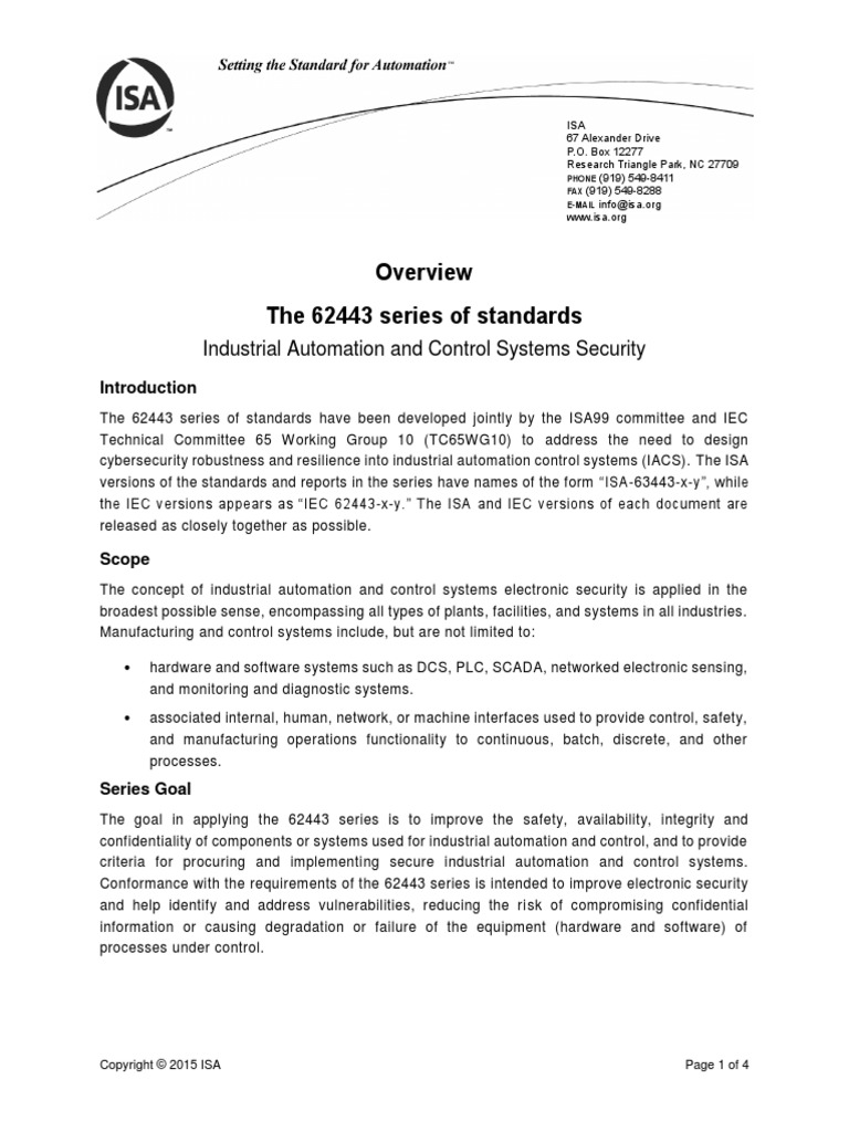 ISA - 62443 Series Overview | PDF | Computer Security | Security