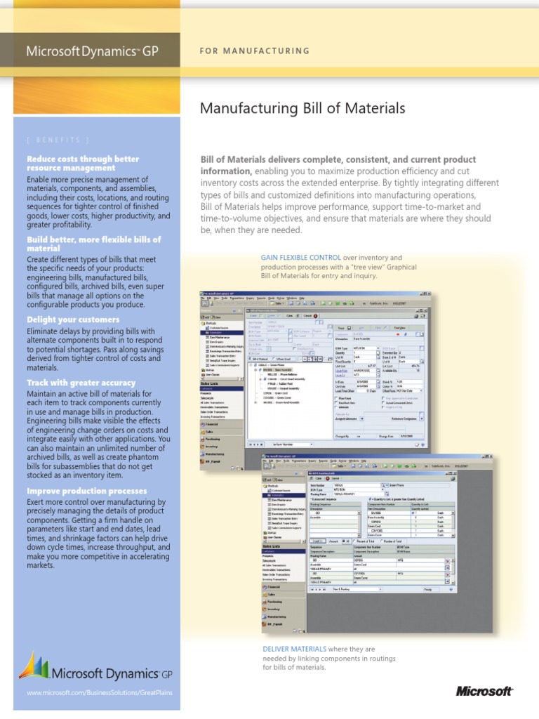 Manufacturing Bill of Materials: Microsoft Dynamics GP | PDF ...