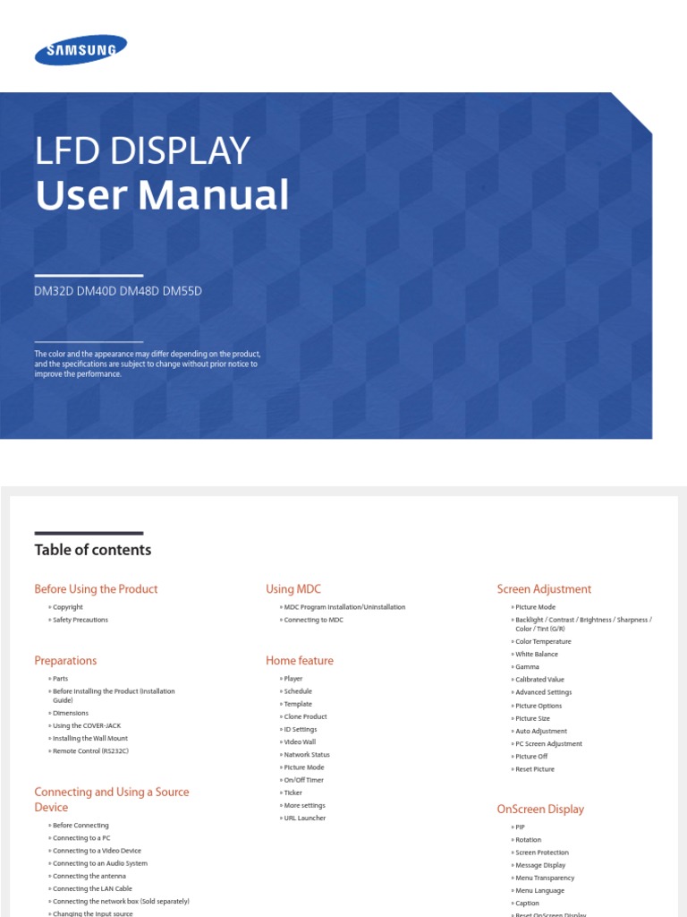 LFD Display User Manual: DM32D DM40D DM48D DM55D | PDF | Ac Power Plugs ...