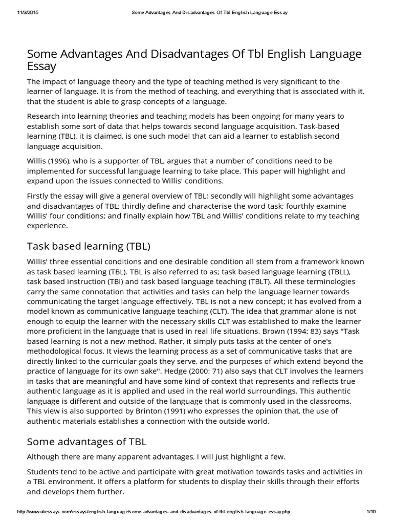 Some Advantages and Disadvantages of TBL English Language Essay | PDF ...