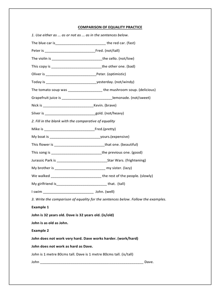 Equality Comparison Exercises | PDF | Leisure