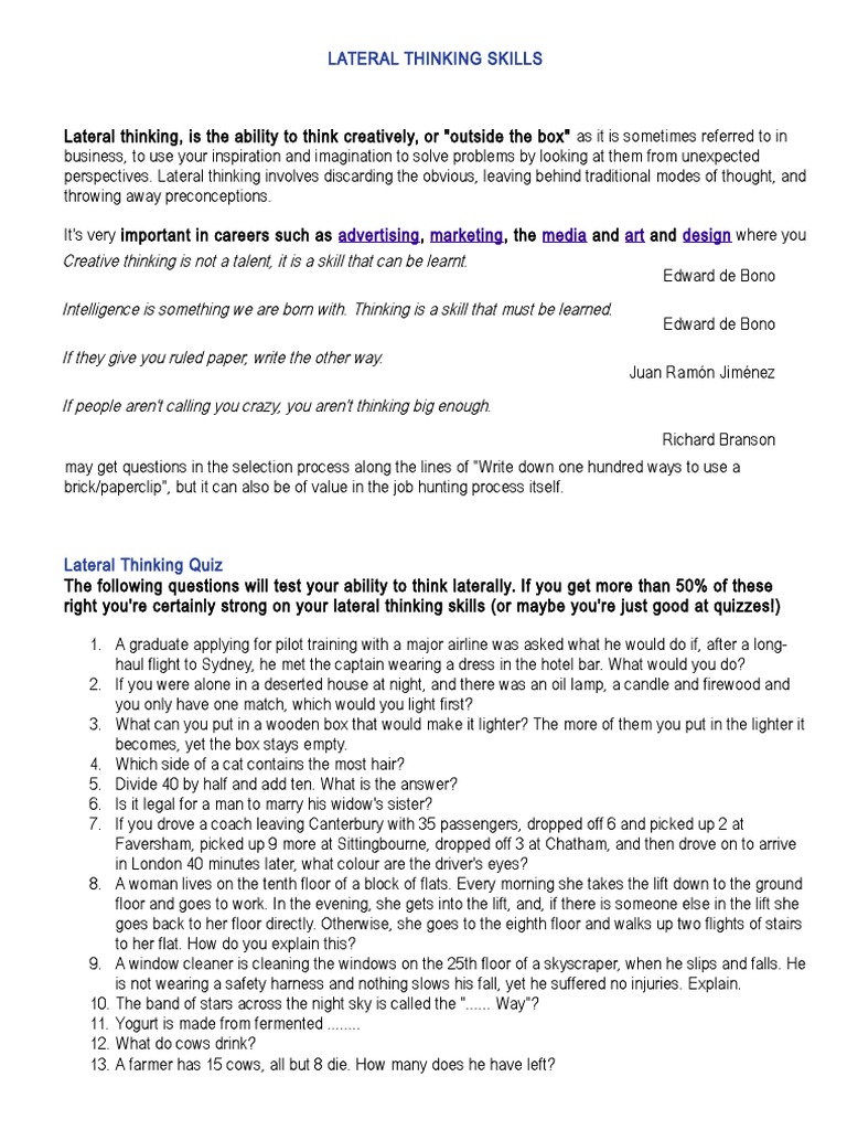 Lateral Thinking Skills | PDF | Leisure
