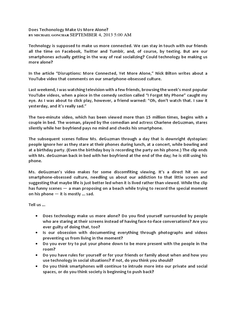 Does Technology Isolate Us Socially? | PDF | Happiness | Museum