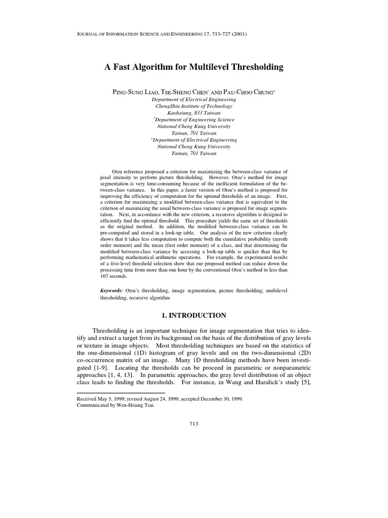 Multilevel Adaptive Otsu Thresholding PDF | PDF | Image Segmentation | Algorithms