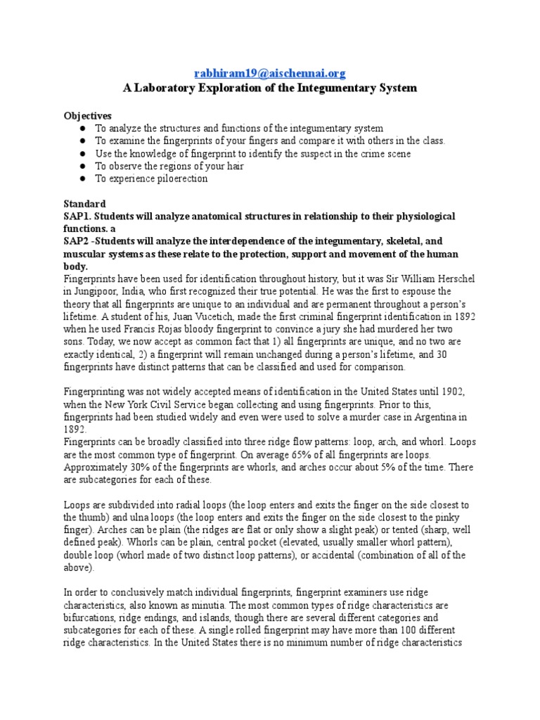 Integumentary System and Fingerprint Analysis | PDF | Fingerprint ...