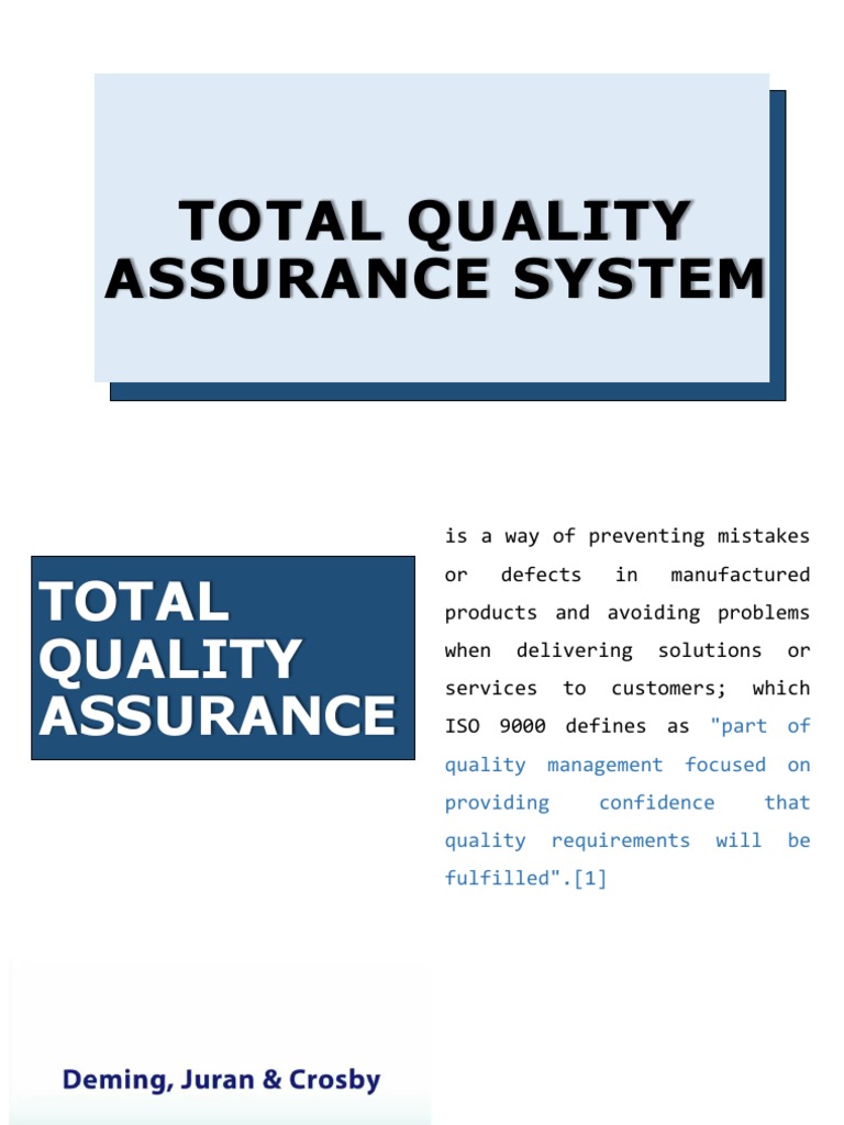 TQM Total Quality Assurance Report | PDF | Six Sigma | Iso 9000