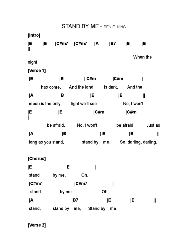 Stand by Me - Lyrics&Chords in E - Ben E. King | PDF