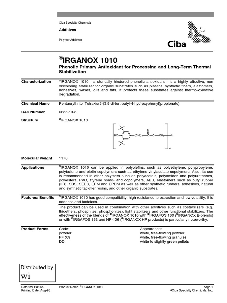 Aula 21 - Irganox 1010 | PDF | Plastic | Polymers