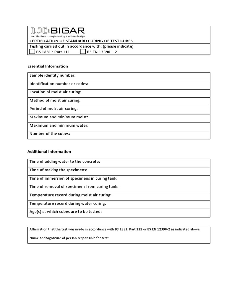 Certification of Standard Cube Curing (Interactive) | PDF | Technology ...