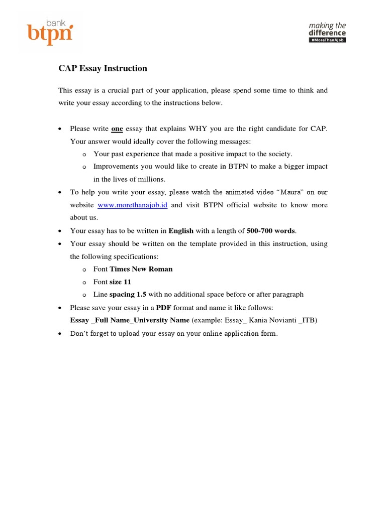 CAP Essay Instruction Template | PDF