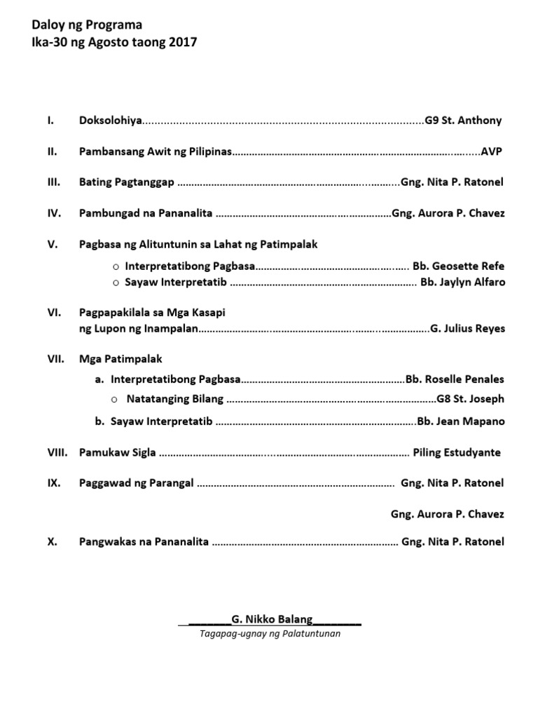 Daloy NG Programa - Buwan NG Wika | PDF