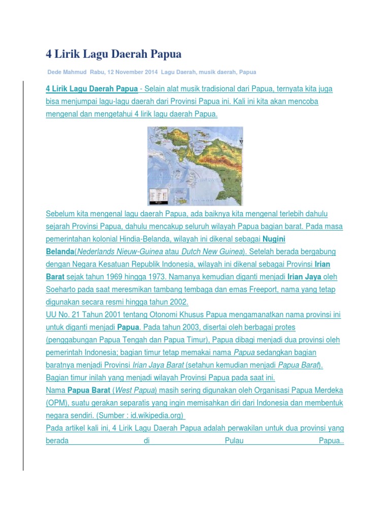 4 Lirik Lagu Daerah Papua Pdf