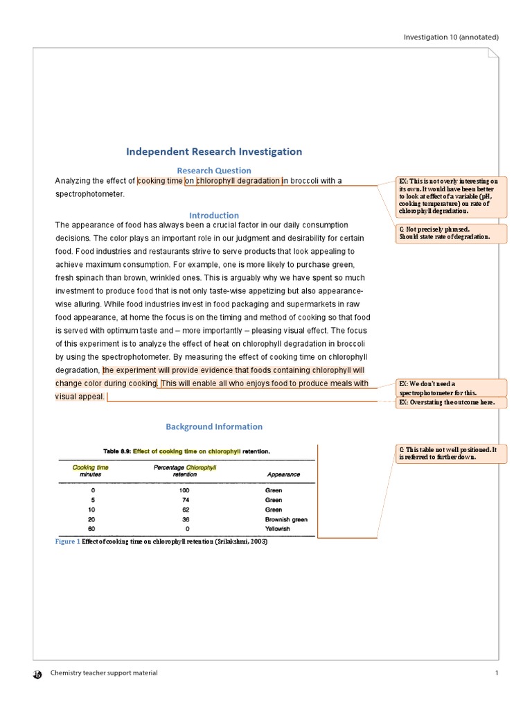 Effect of cooking time on broccoli chlorophyll degradation | PDF ...