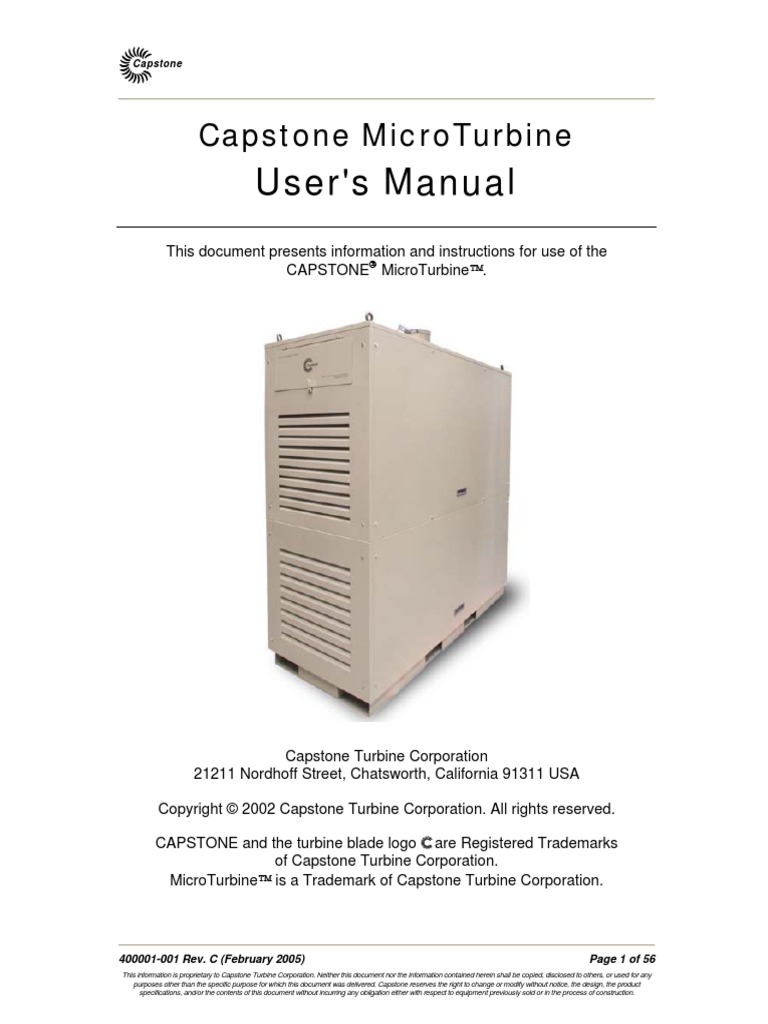 User'S Manual: Capstone Microturbine | PDF | Exhaust Gas | Gas Turbine