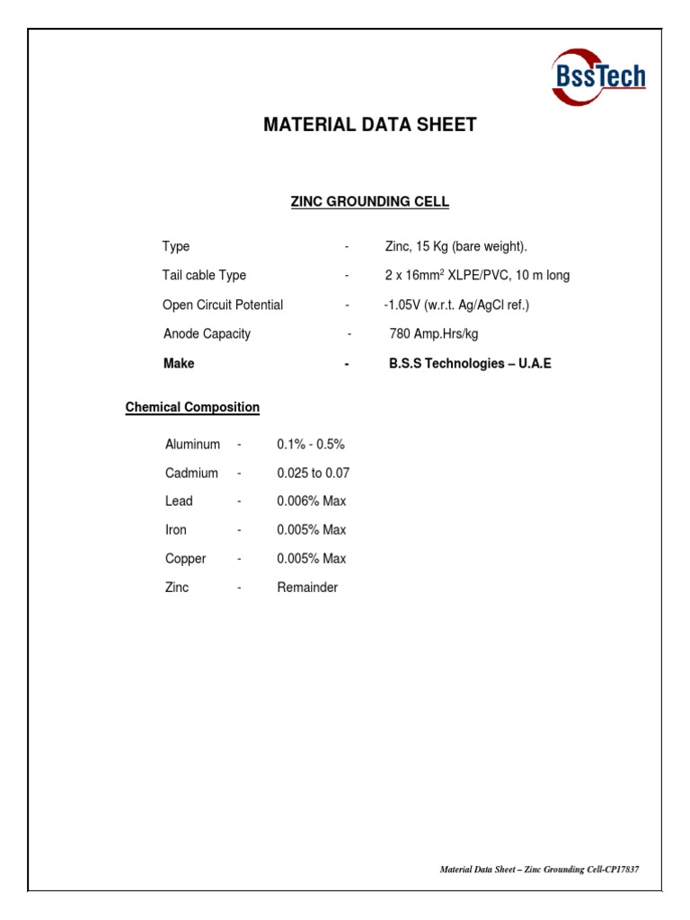 Zinc Grounding Cell - MDS | PDF