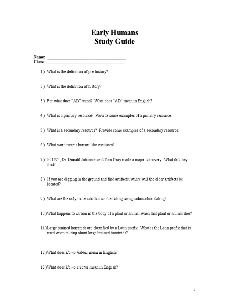 Early Man Study Guide | PDF | Homo | Pleistocene