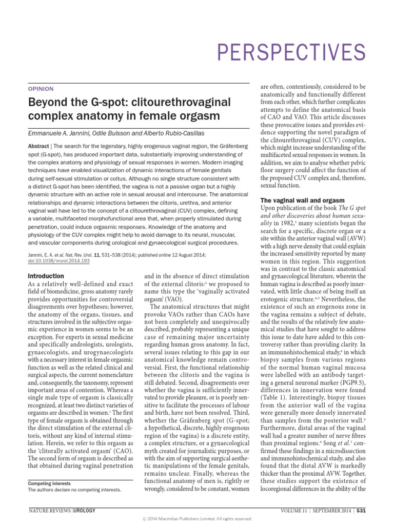 Perspectives: Beyond The G Spot: Clitourethrovaginal Complex Anatomy in ...