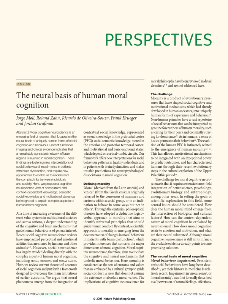 Perspectives: The Neural Basis of Human Moral Cognition | PDF ...