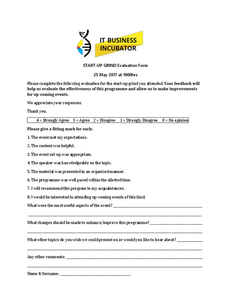 Start-Up Grind Evaluation Form | PDF
