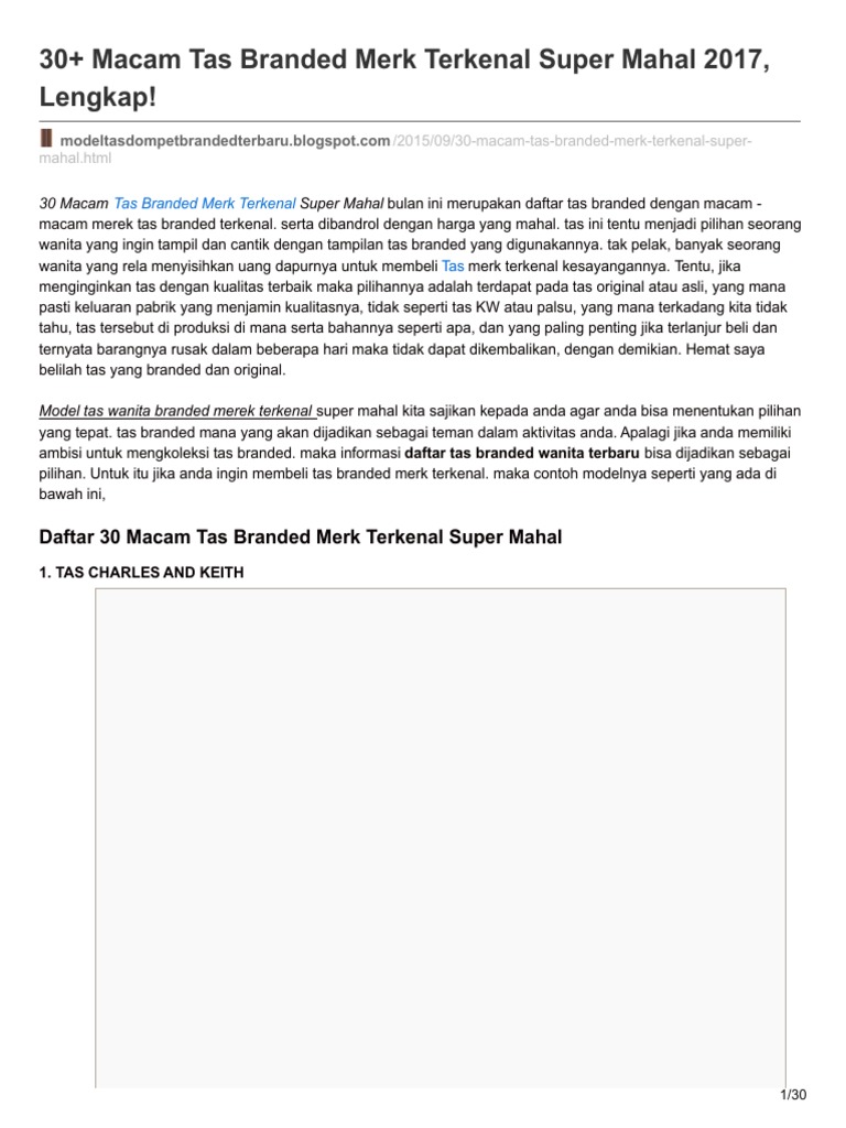 30 Macam Tas Branded Merk Terkenal Super Mahal 2017 Lengkap | PDF