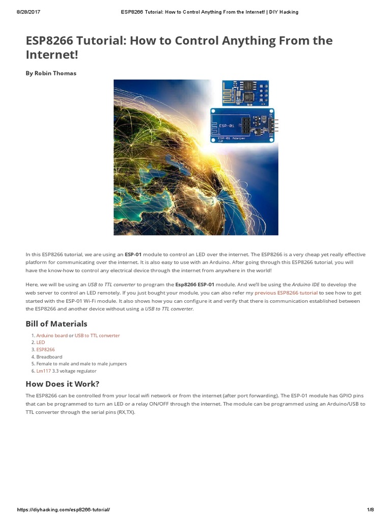 ESP8266 Tutorial - How To Control Anything From The Internet! - DIY Hacking | Download Free PDF ...