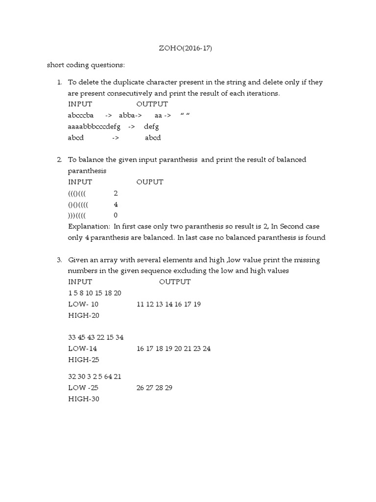 ZOHO Shortcoding Questions | PDF | Profit (Accounting) | Matrix ... ZOHO Shortcoding Questions | PDF | Profit (Accounting) | Matrix ...