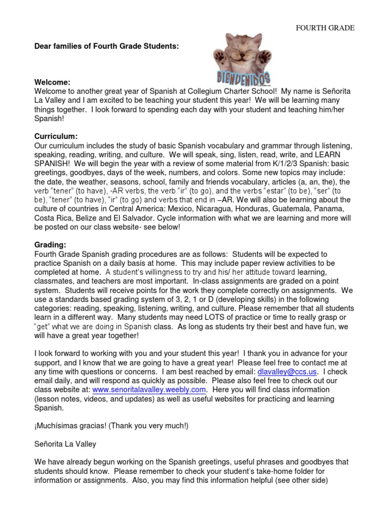 Back To School Letter 4th | PDF | Spanish Language | Central America