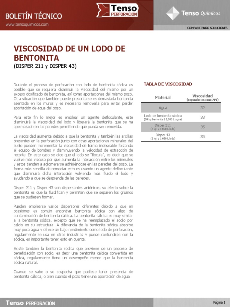 Viscosidad Lodo Bentonita | PDF | Sodio | Calcio