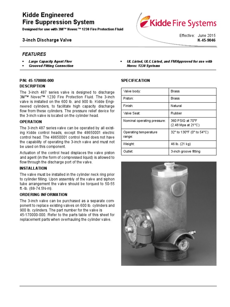 Kidde Engineered Fire Suppression System: 3-Inch Discharge Valve | PDF ...
