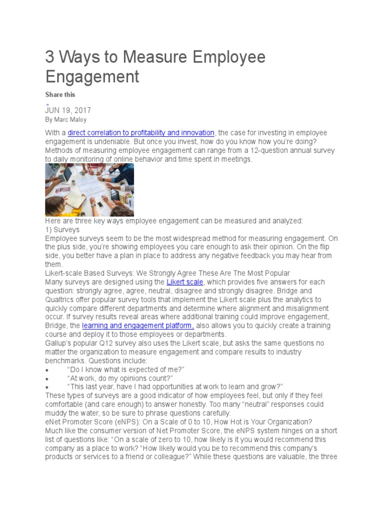 3 Ways To Measure Employee Engagement | PDF | Likert Scale | Evaluation ...