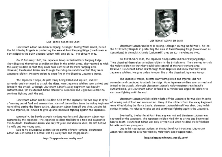 Lieutenant Adnan: Pasir Panjang Hero | PDF | Military Of The United Kingdom | Military Science