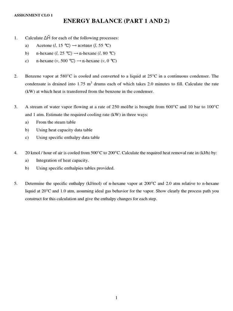 Assignment Clo1 Energy | PDF | Combustion | Enthalpy