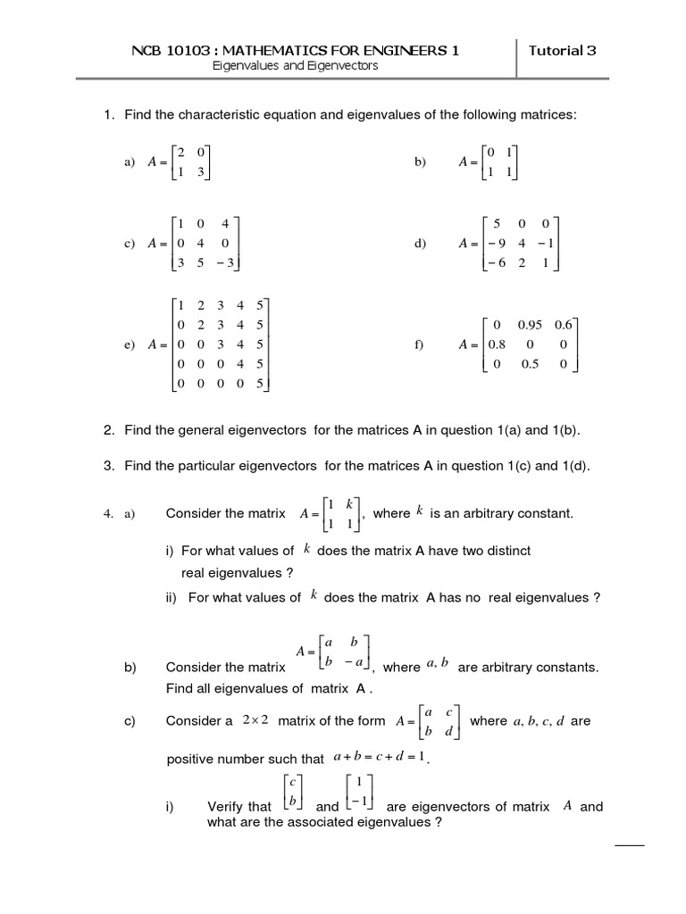 Tutorial 3A | PDF | Eigenvalues And Eigenvectors | Operator Theory