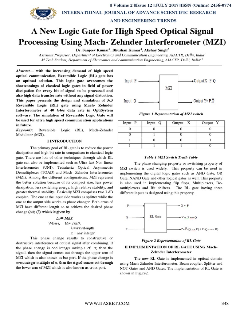 A New Logic Gate For High Speed Optical Signal Processing Using Mach ...