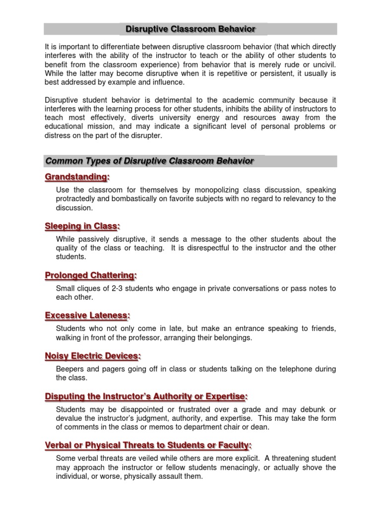 Disruptive Classroom Behavior | PDF | Classroom | Lawsuit