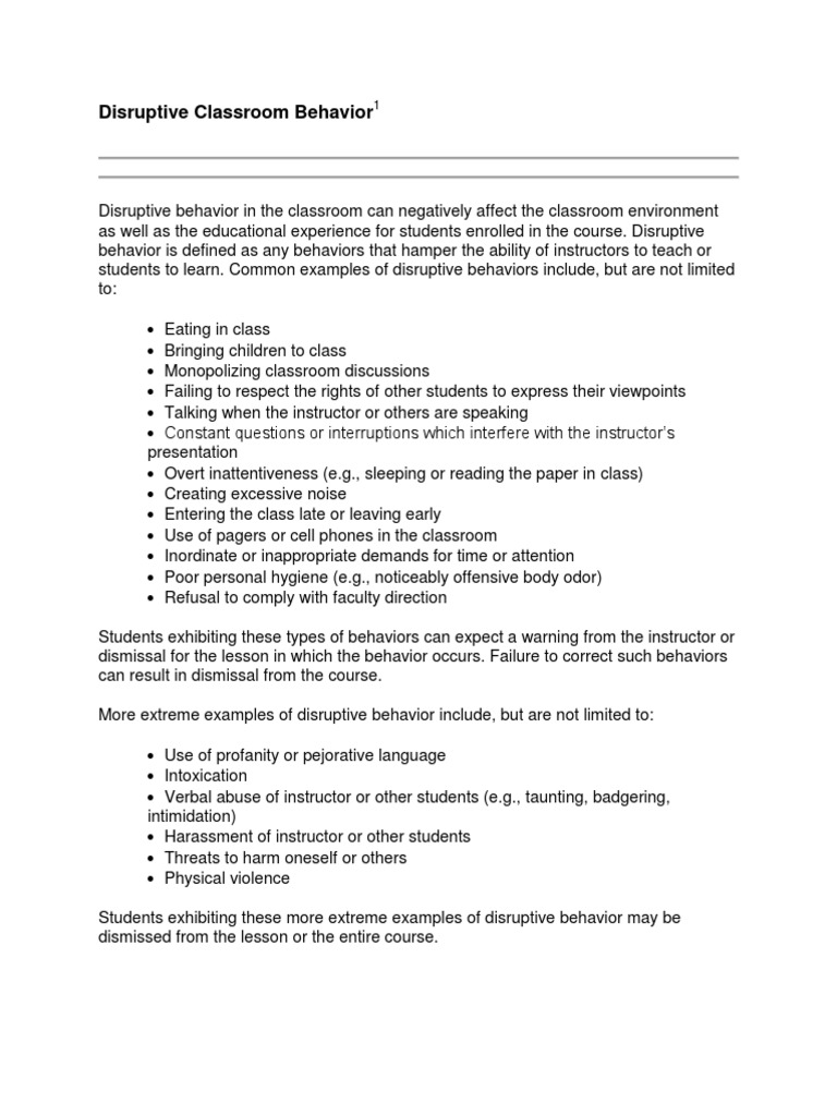 Disruptive Classroom Behavior | PDF | Action (Philosophy) | Applied ...