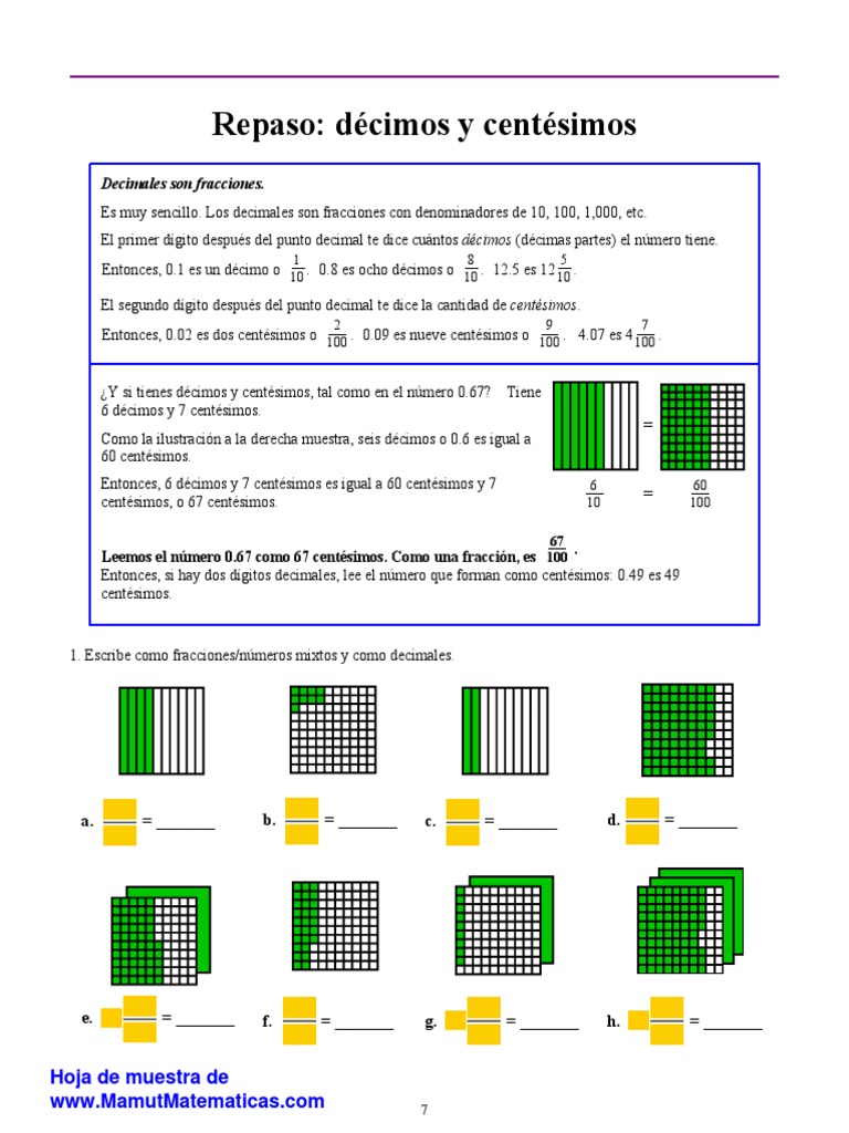 Decimales 2 Repaso Decimos Centesimos | PDF | Notación | Codificaciones