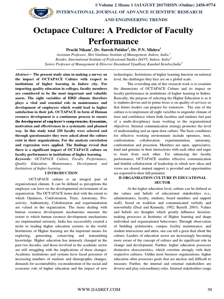 Octapace Culture: A Predictor of Faculty Performance | PDF ...