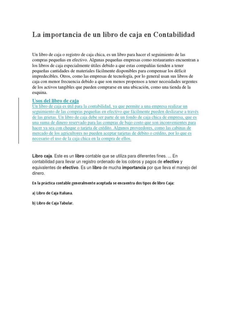 importancia de un Libro de Caja en Contabilidad