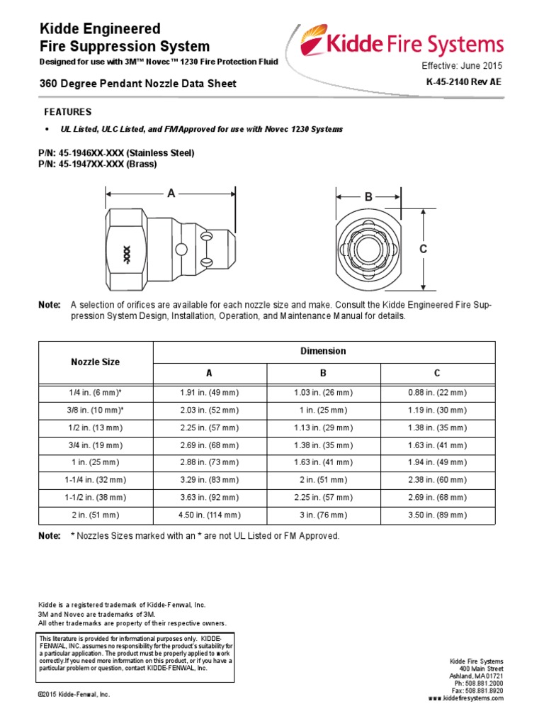 Kidde Engineered Fire Suppression System: 360 Degree Pendant Nozzle ...
