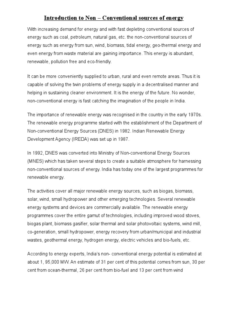 Non Conventional Sources of Energy | PDF | Solar Energy | Renewable Energy