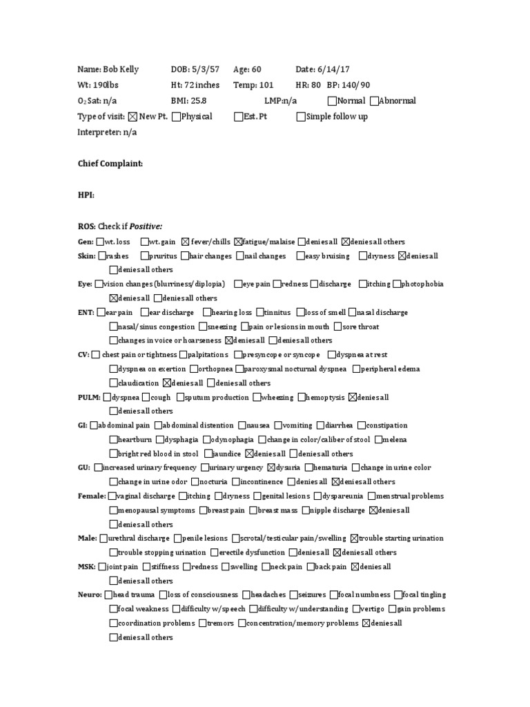 Chief Complaint: Hpi: ROS: Check If Positive:: Gen: Skin: Eye: Vision ...