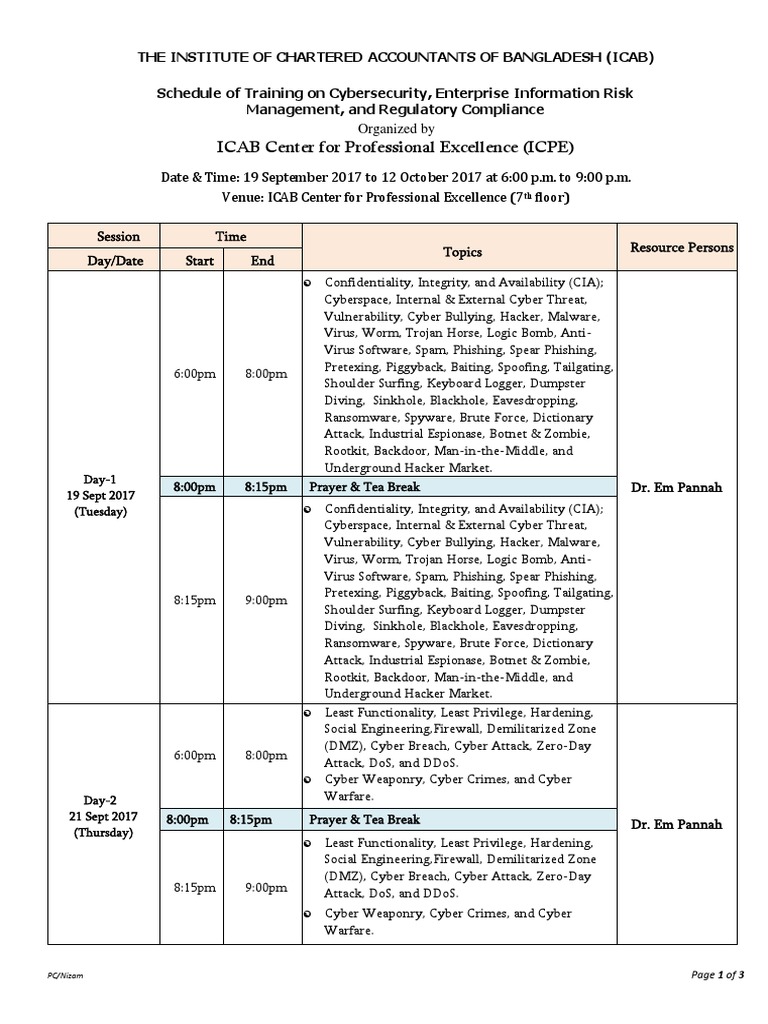 ICAB Cybersecurity Training Schedule | PDF | Computer Security | Security