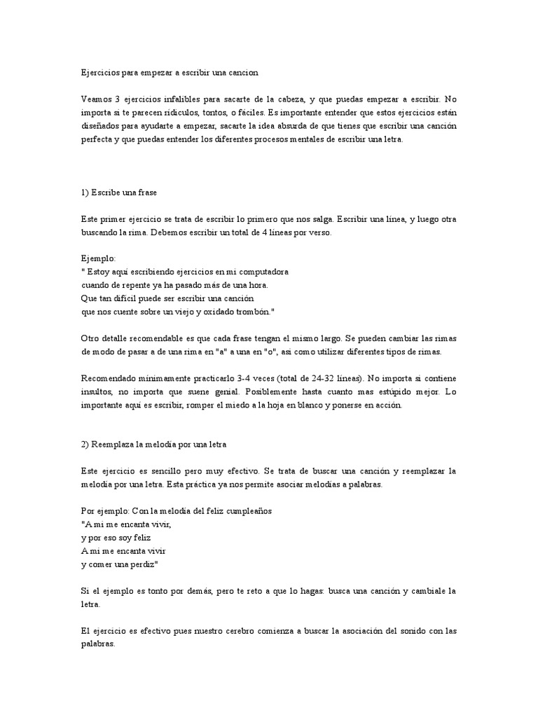 Ejercicios para escribir canciones | PDF | Melodía | Rima