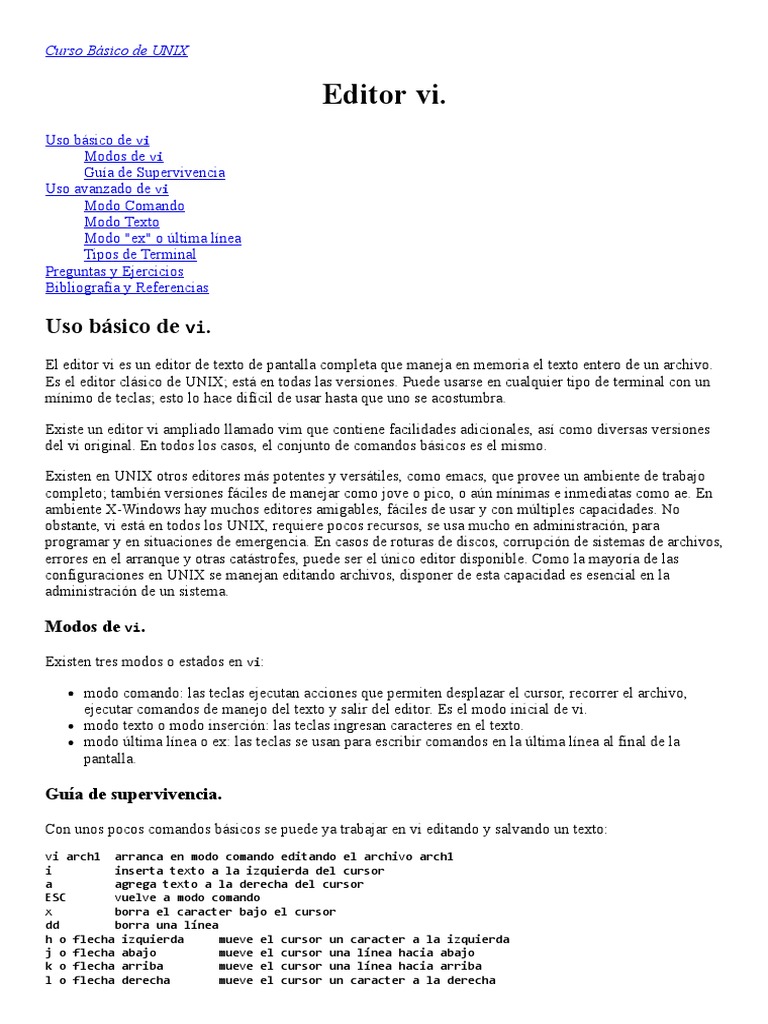 Curso Básico de UNIX - Editor Vi | PDF | Expresión regular | Informática
