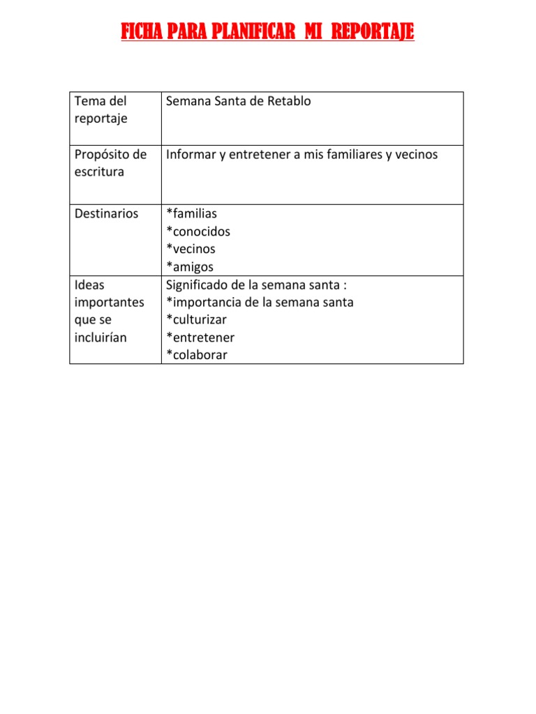 Ficha para Planificar Mi Reportaje | PDF