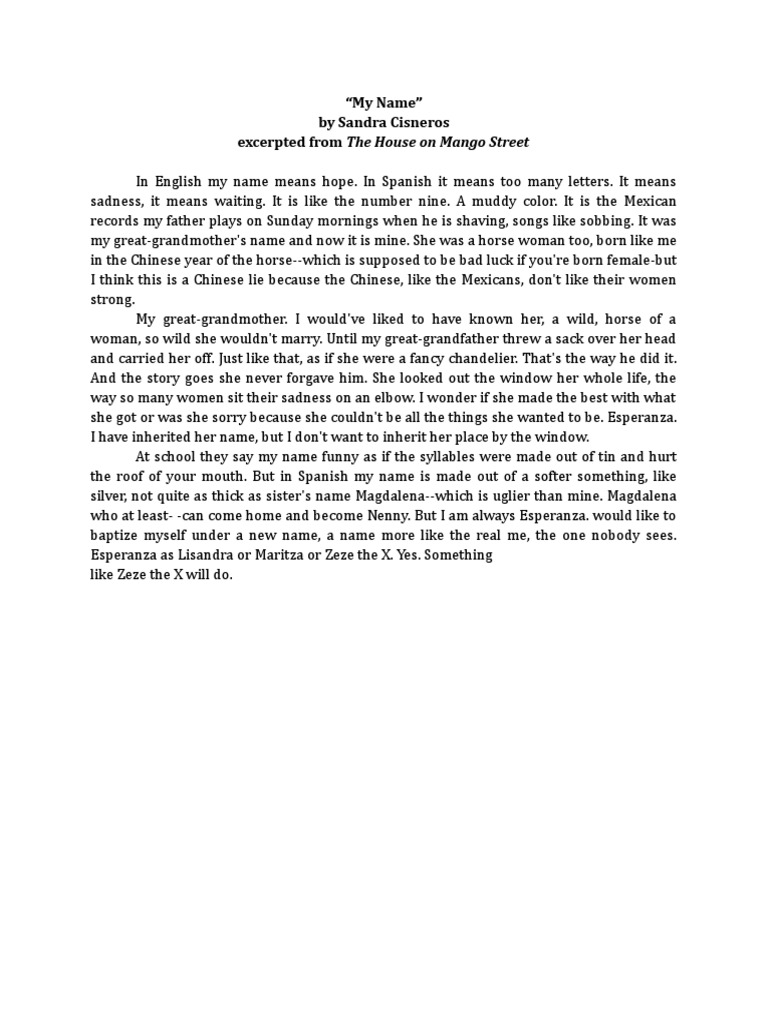 my name by sandra cisneros